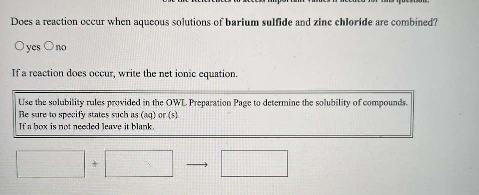 Solved Does a reaction occur when aqueous solutions of | Chegg.com