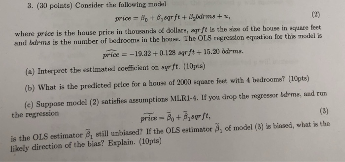 Solved 3. (30 points) Consider the following model price | Chegg.com