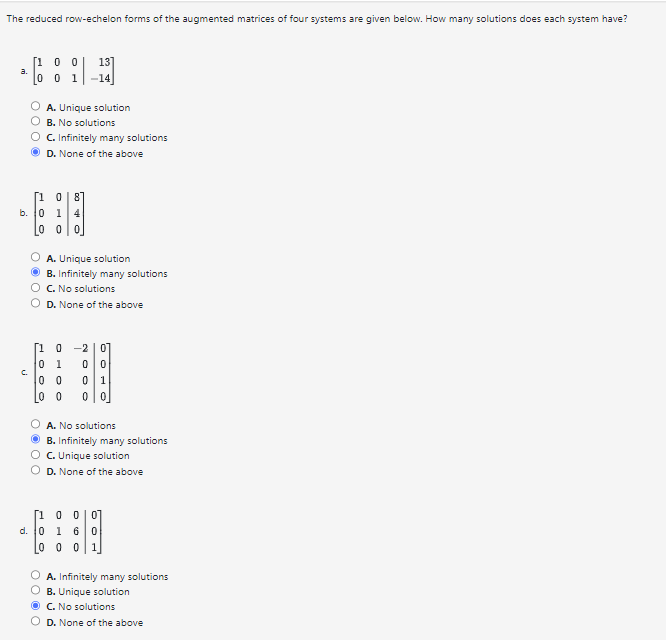 Solved The reduced row-echelon forms of the augmented | Chegg.com