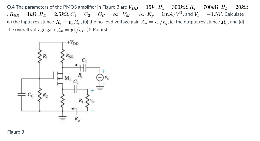 Solved Q.4 The parameters of the PMOS amplifier in Figure 3 | Chegg.com