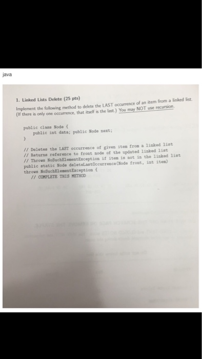 Solved Java 1 Linked Lists Delete 25 Pts Implement The 0916