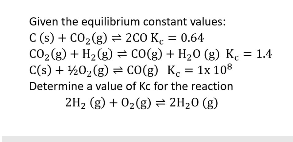 Solved Given the equilibrium constant values: C(s) + CO2(g) | Chegg.com