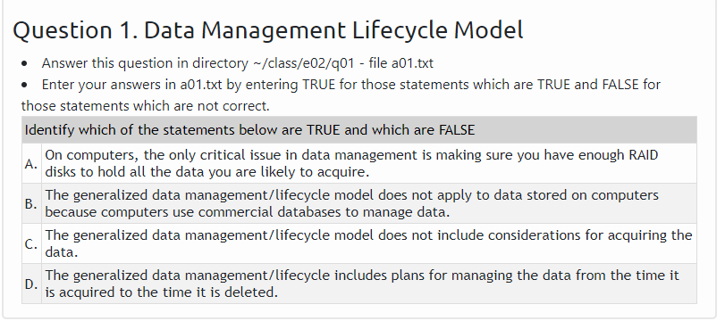 Solved Question 1. Data Management Lifecycle Model Answer | Chegg.com