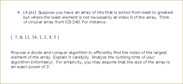 Solved [4 ﻿pts] ﻿Suppose you have an array of ints that is | Chegg.com