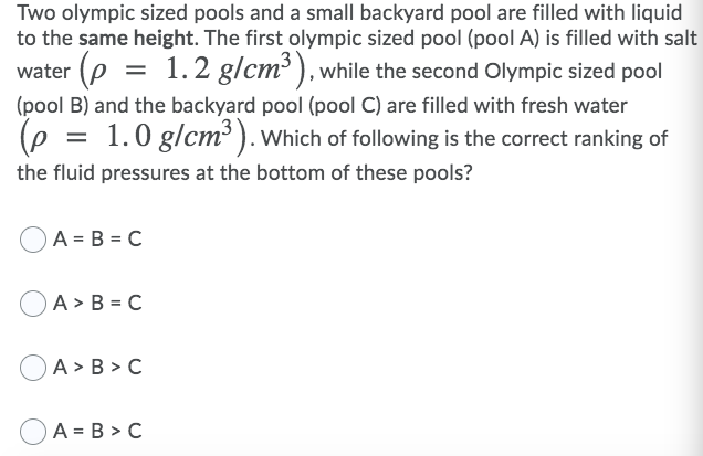 Solved Two olympic sized pools and a small backyard pool are | Chegg.com
