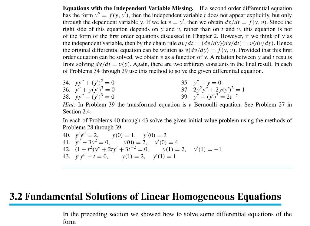Solved Equations with the Independent Variable Missing. If a | Chegg.com