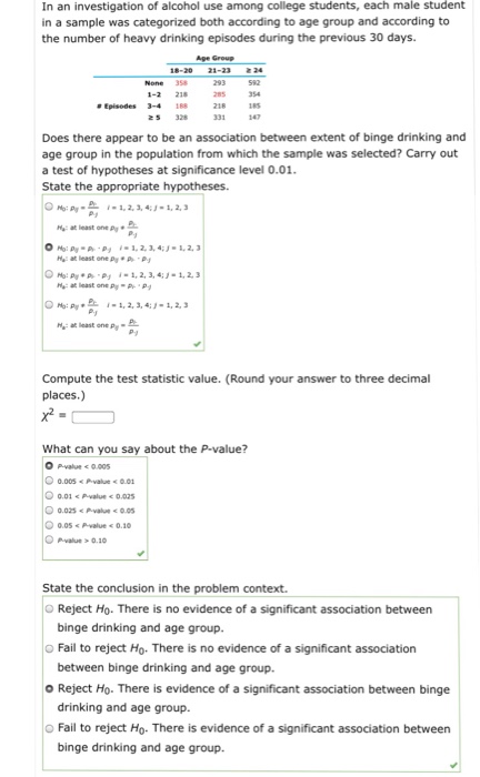 Solved In an investigation of alcohol use among college | Chegg.com ...