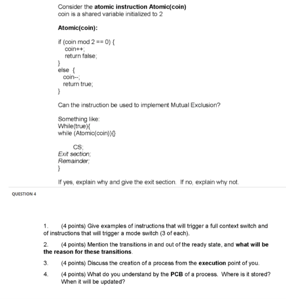Solved Consider the atomic instruction Atomic(coin) coin is | Chegg.com