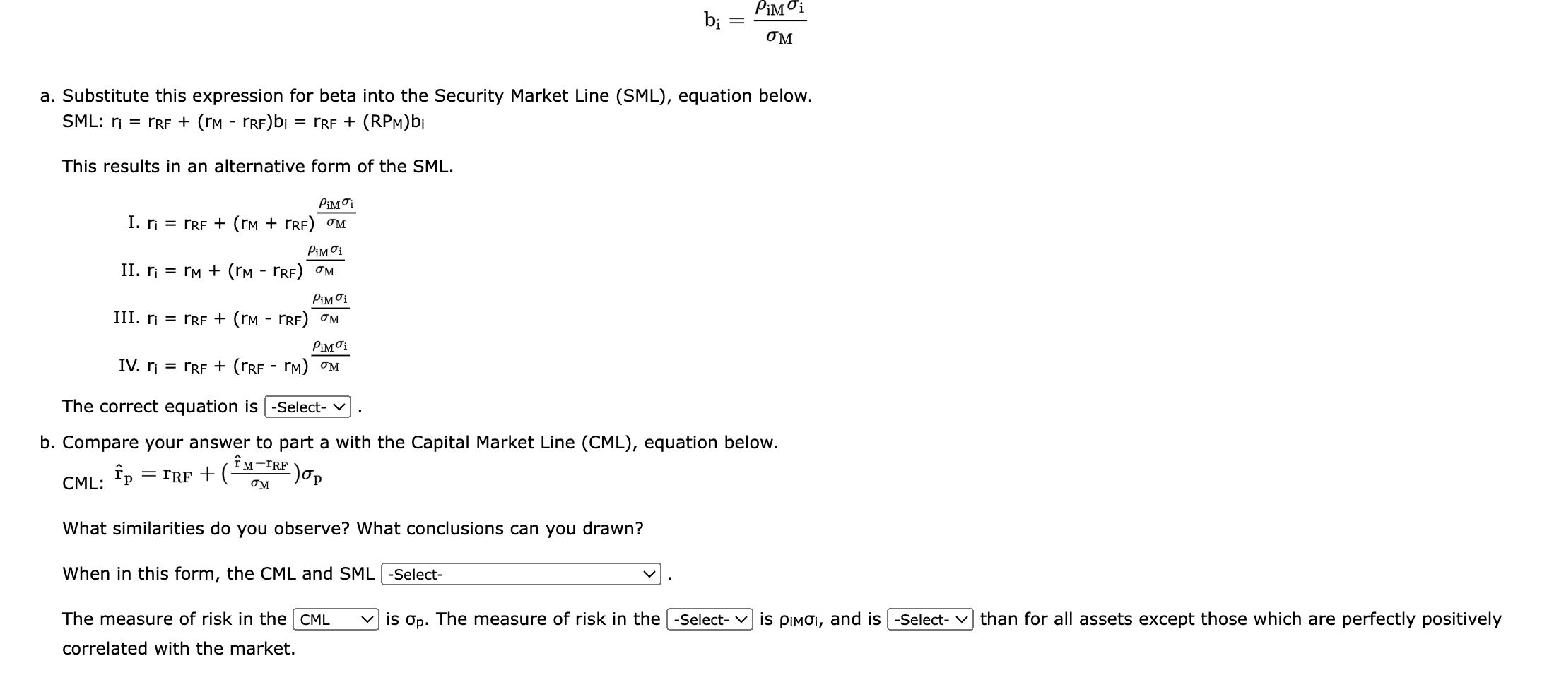 Solved bi=ρiMσiσMa. ﻿Substitute this expression for beta | Chegg.com