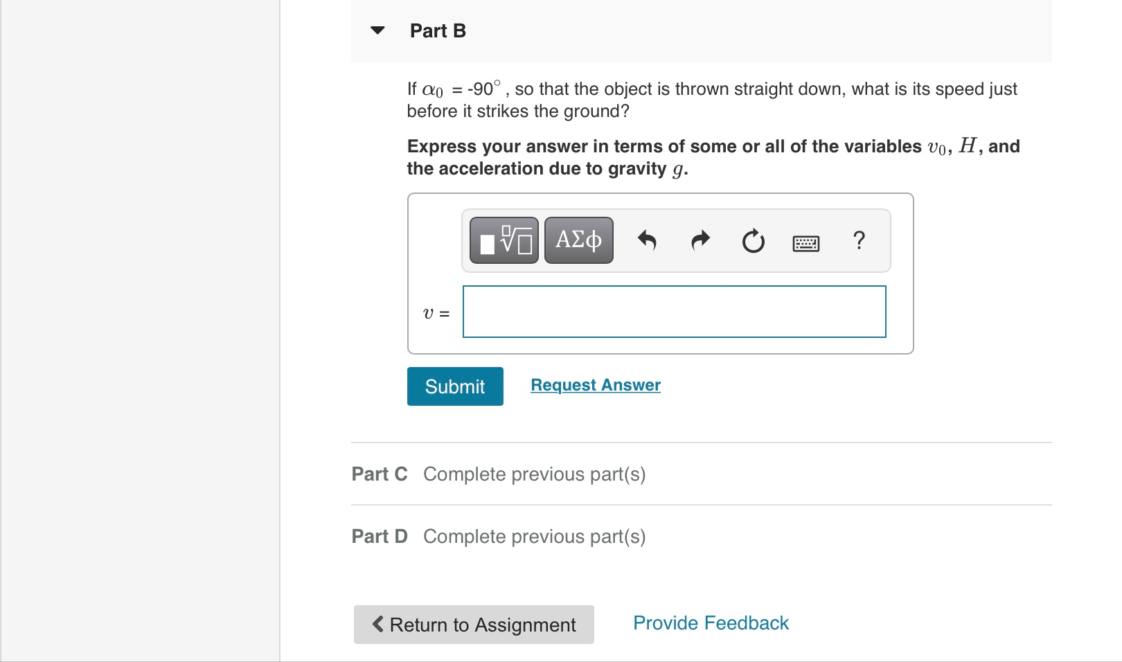 Solved An object is projected with initial speed vo from the | Chegg.com