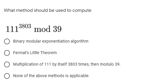 Solved What method should be used to compute 1113803 3803 | Chegg.com