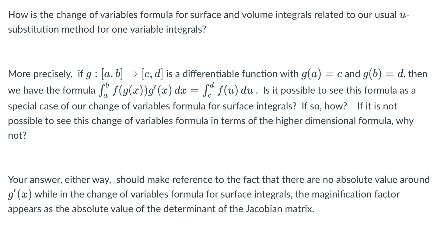 [Solved]: How is the change of variables formula for surfa