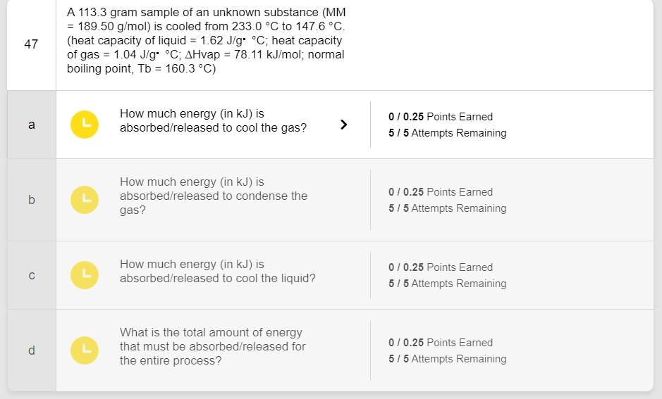 Solved A 113.3 gram sample of an unknown substance (MM | Chegg.com