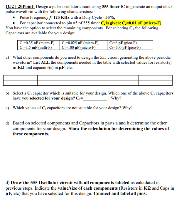 Solved Q#2 | 20Point Design a pulse oscillator circuit using | Chegg.com