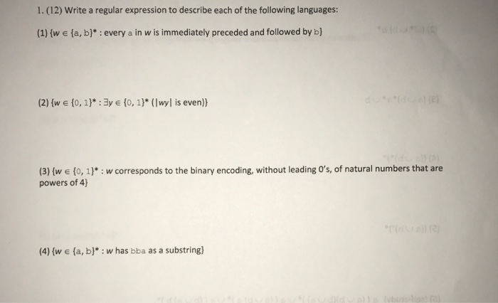 Solved 1. (12) Write a regular expression to describe each | Chegg.com