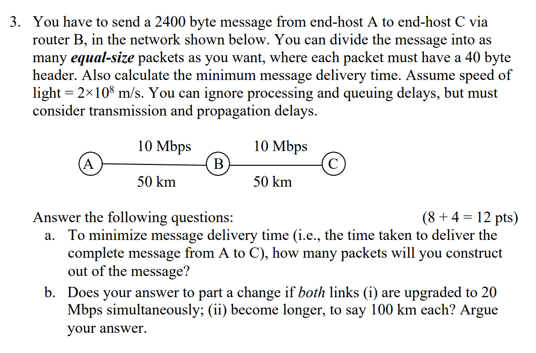 Solved You have to send a 2400 byte message from end-host A | Chegg.com