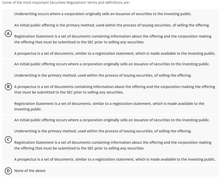 Solved Some of the most important Securities Regulations' | Chegg.com