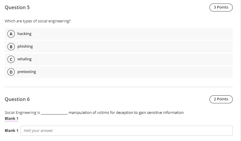 Solved Question 5 Which are types of social engineering? | Chegg.com