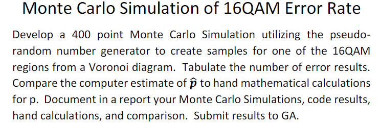 Solved Monte Carlo Simulation of 16QAM Error Rate Develop a | Chegg.com