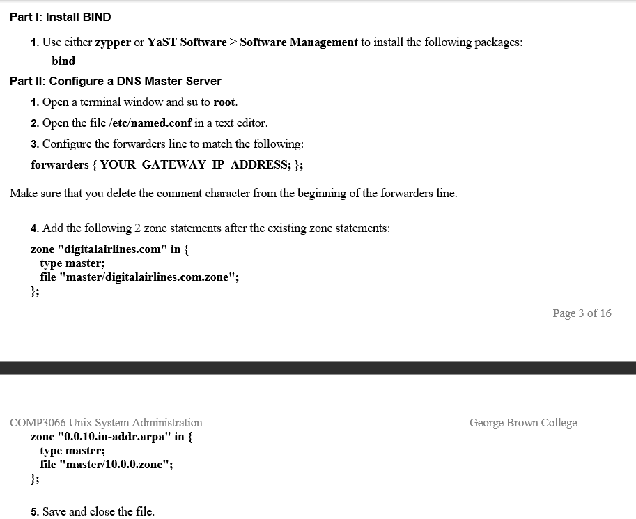 Solved Part I: Install BIND 1. Use either zypper or YaST | Chegg.com