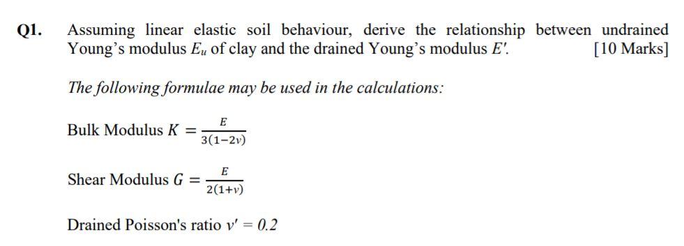 Solved Q1. Assuming linear elastic soil behaviour, derive | Chegg.com