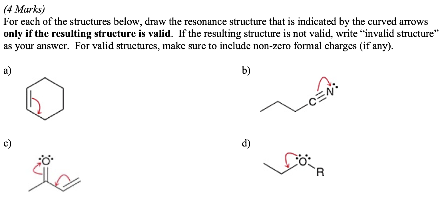 Solved For each of the structures below, draw the resonance | Chegg.com