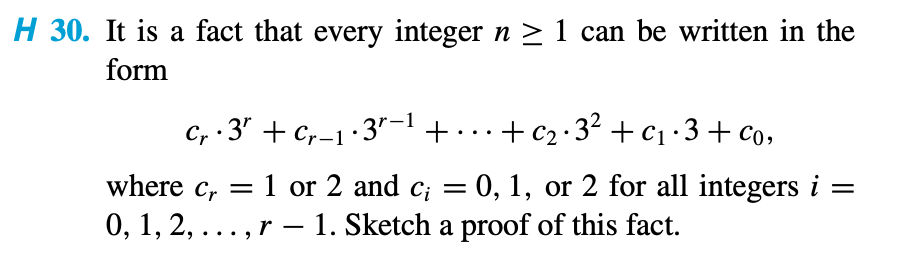 Solved H 30. It is a fact that every integer n≥1 can be | Chegg.com