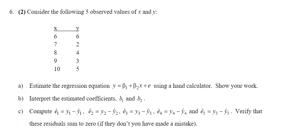 Solved 6. (2) Consider the following 5 observed values of x | Chegg.com