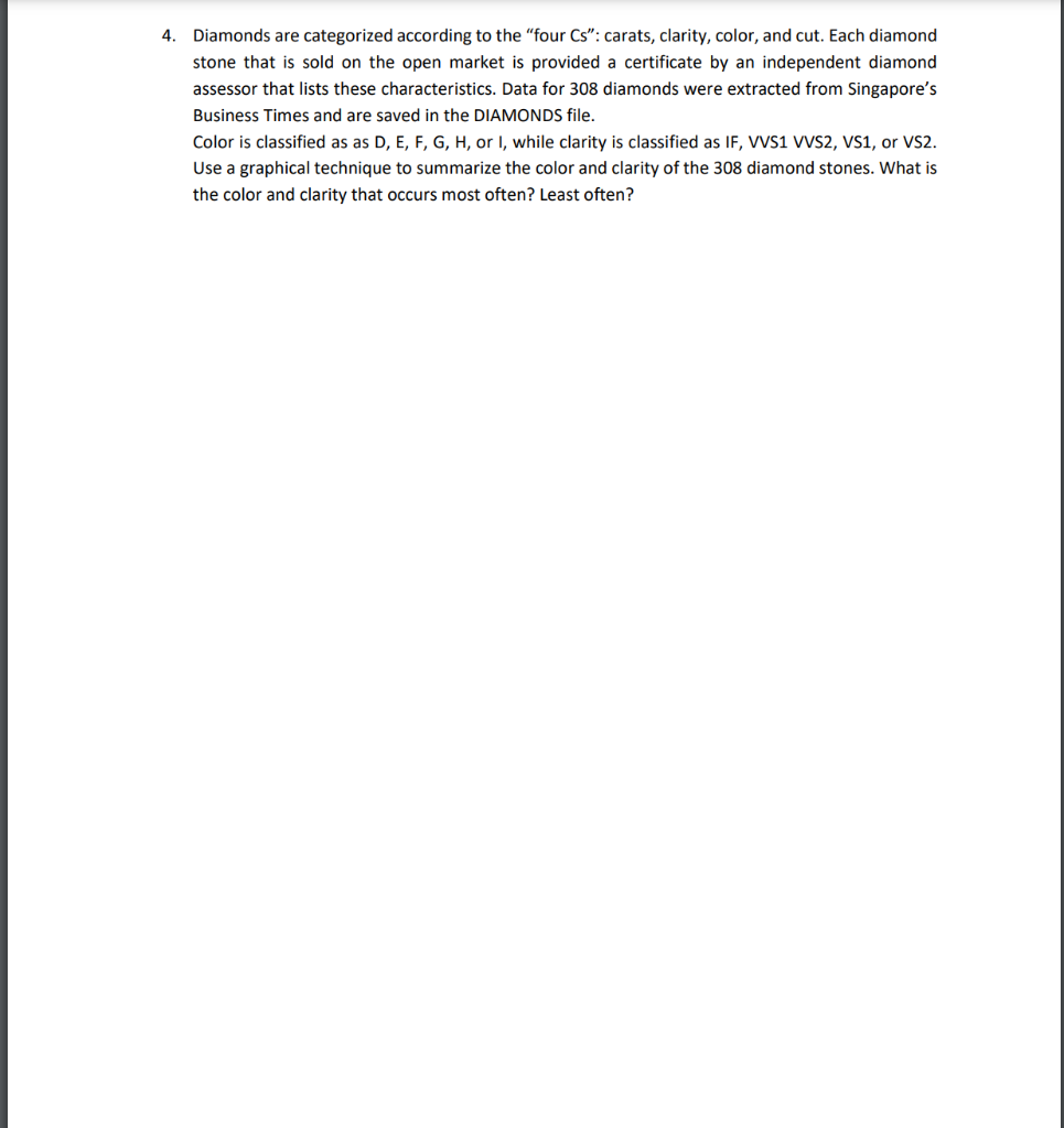 Solved 4. Diamonds are categorized according to the "four Cs | Chegg.com