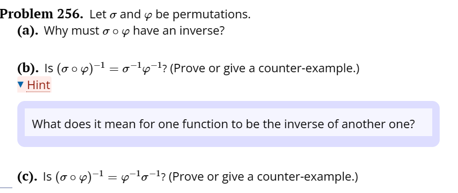 Solved roblem 256. Let σ and φ be permutations. (a). Why | Chegg.com