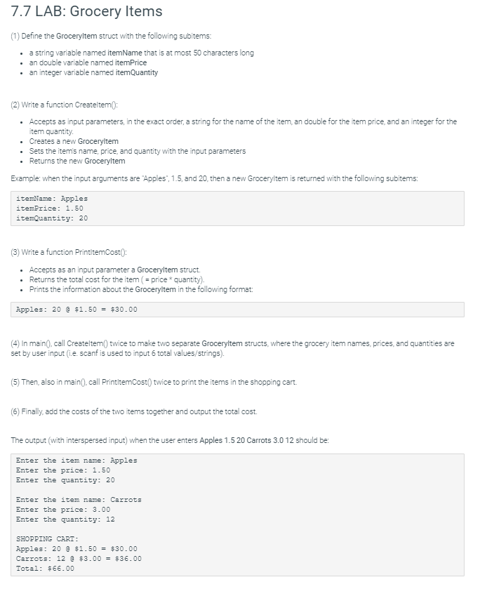 Solved 7.7 LAB: Grocery Items (1) Define the Groceryltem | Chegg.com