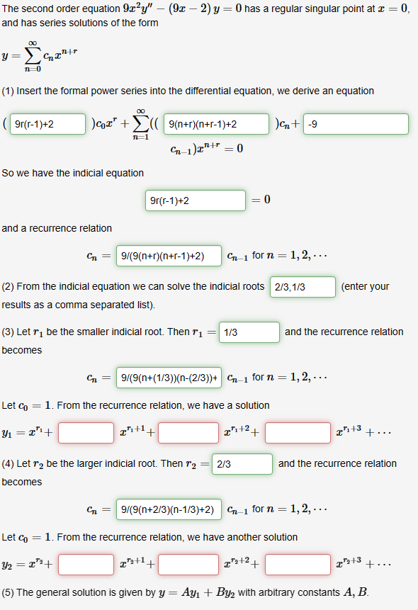 Solved The second order equation 9x2y′′−(9x−2)y=0 has a | Chegg.com