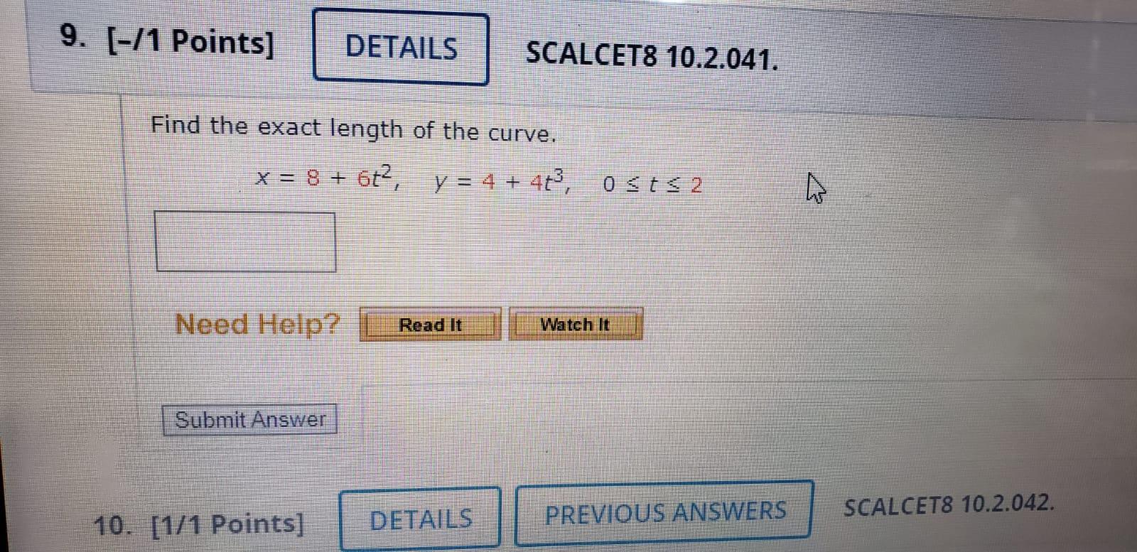 Solved 9. [-/1 Points] DETAILS SCALCET8 10.2.041. Find the | Chegg.com