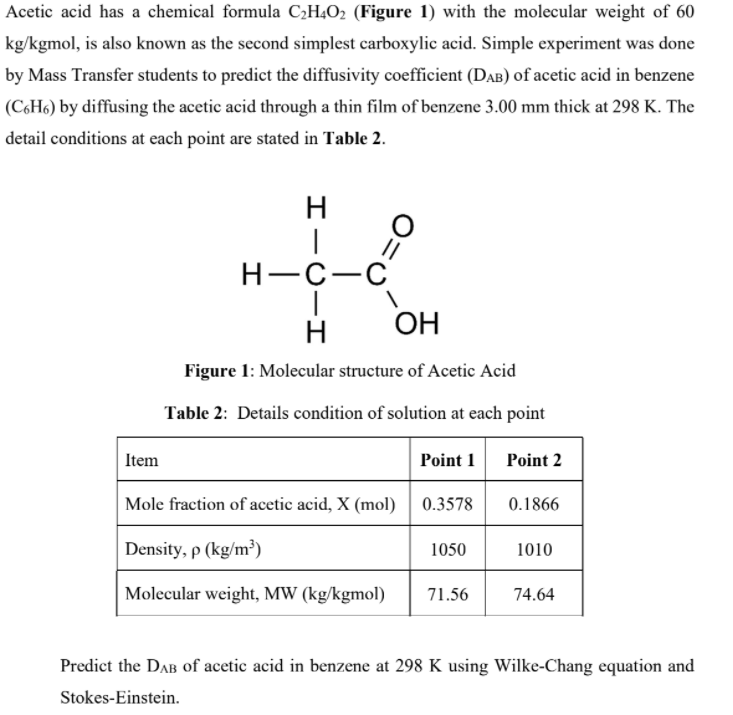Solved Acetic acid has a chemical formula C2H4O2 (Figure 1) | Chegg.com