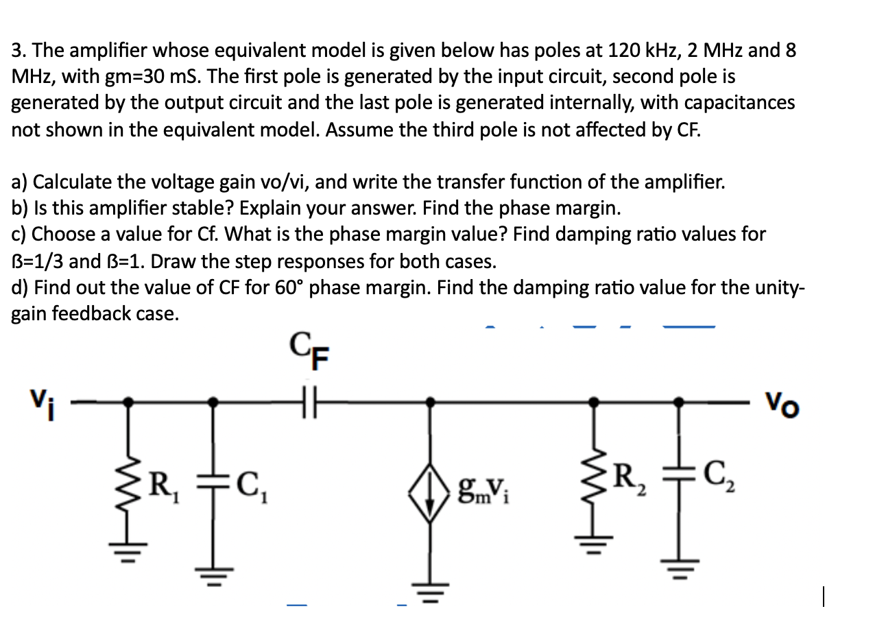 Solved 3. The amplifier whose equivalent model is given | Chegg.com
