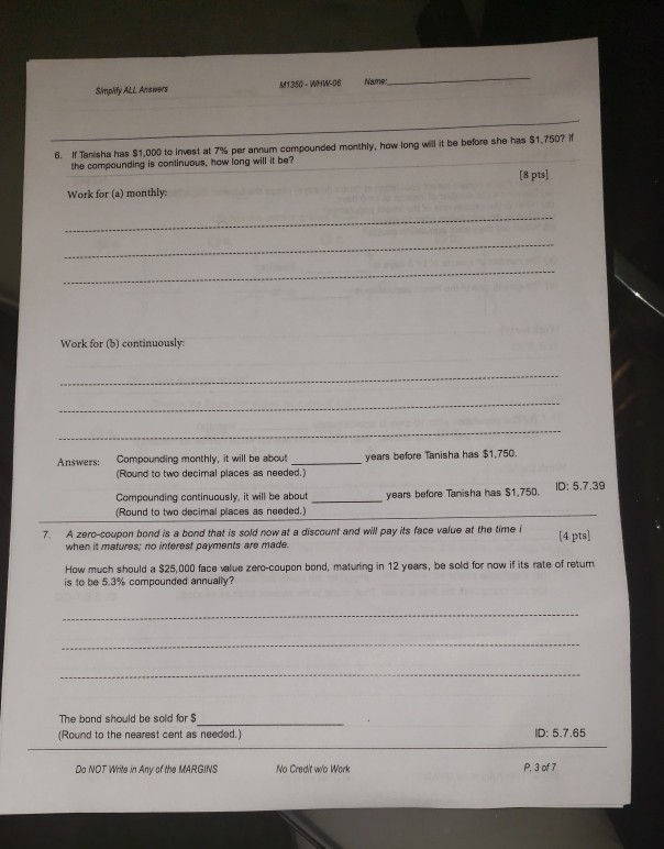 Solved Simpty ALL Answers M1350 - WHW-08 Name: 6. Tanisha | Chegg.com