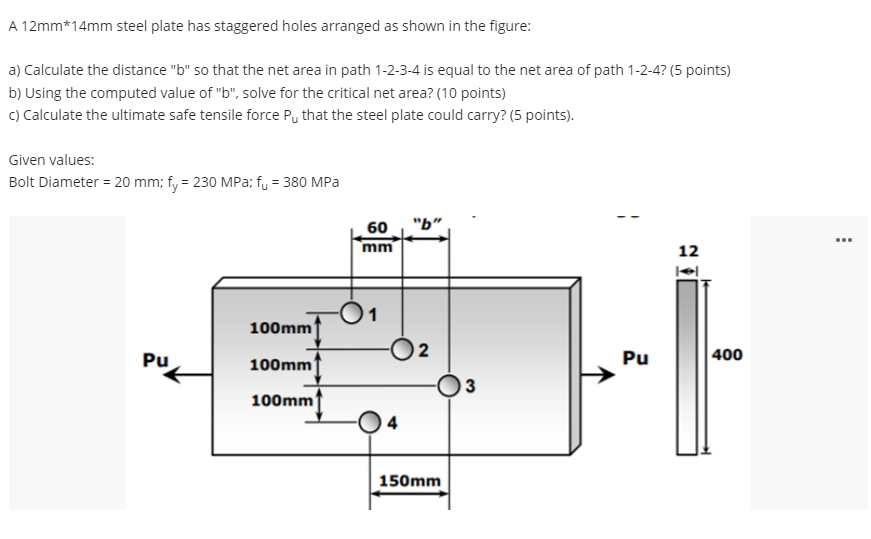 Solved A 12mm*14mm steel plate has staggered holes arranged | Chegg.com