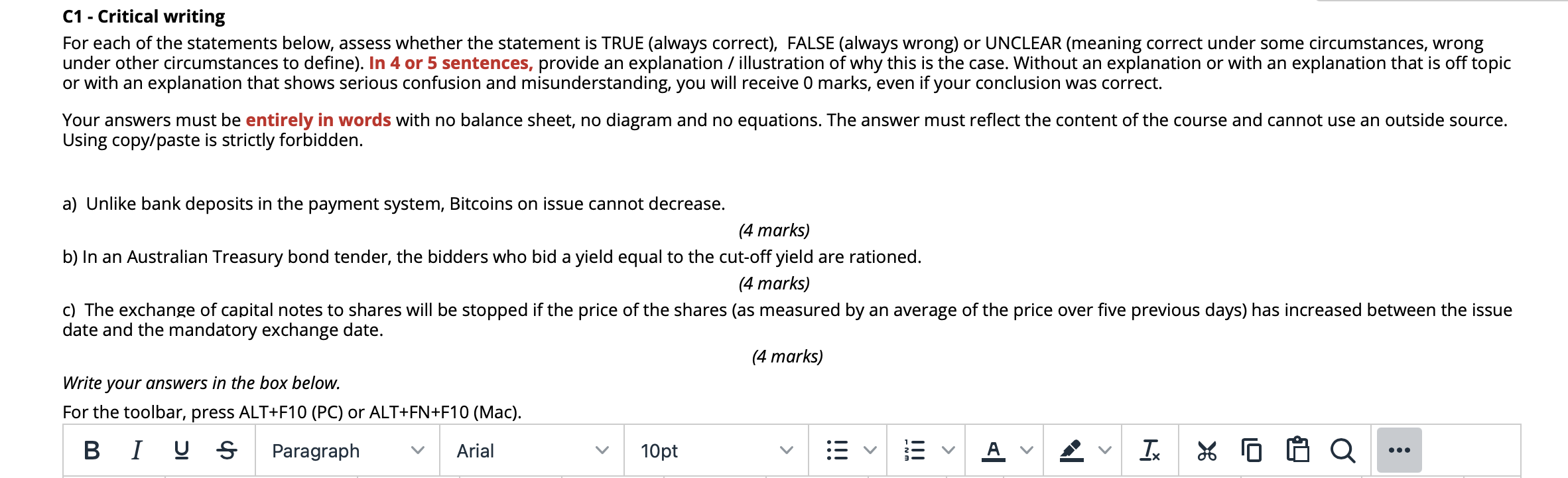 C1 - Critical writing For each of the statements | Chegg.com