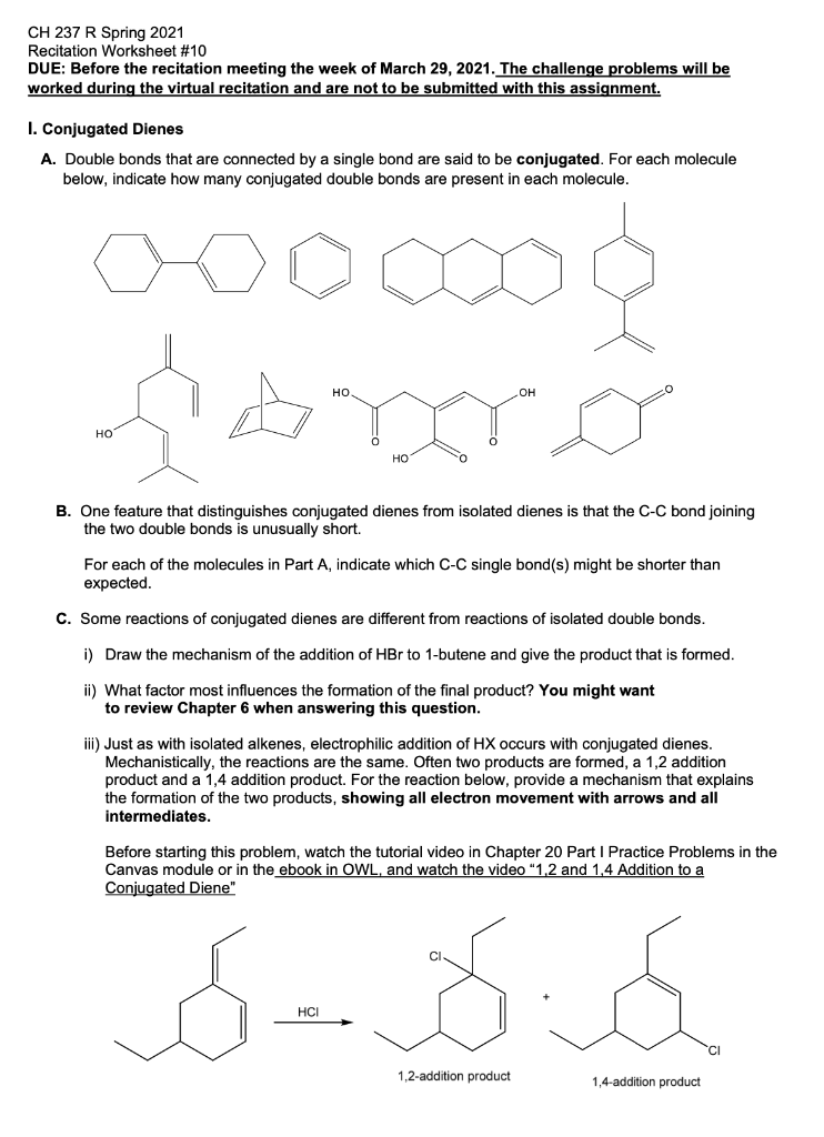 Solved CH 237 R Spring 2021 Recitation Worksheet #10 DUE: | Chegg.com
