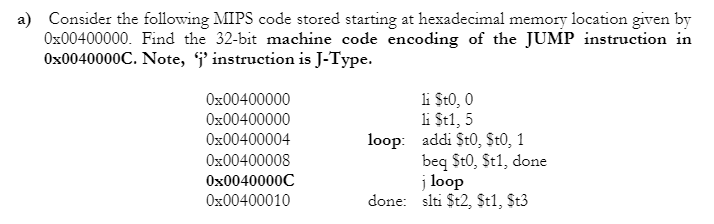 a) Consider the following MIPS code stored starting | Chegg.com