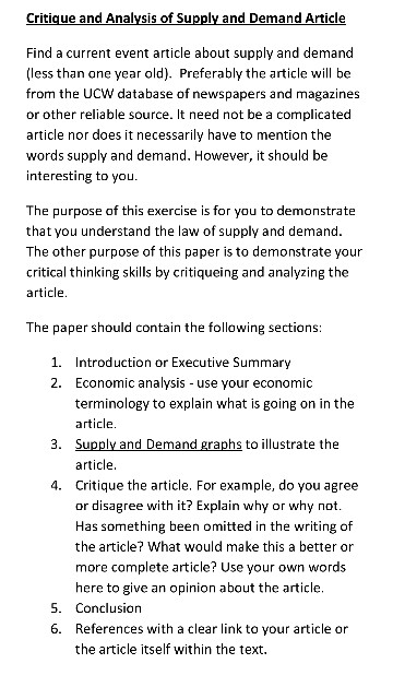 Critique and Analysis of Supply and Demand Article | Chegg.com
