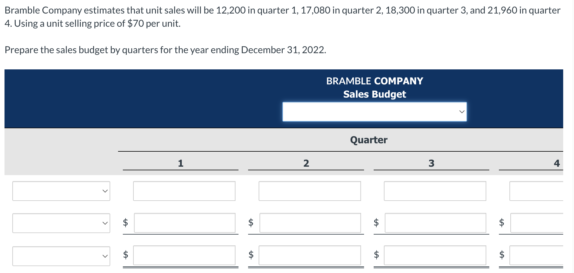 Solved Bramble Company estimates that unit sales will be | Chegg.com