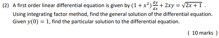 Solved 2) A first order linear differential equation is | Chegg.com