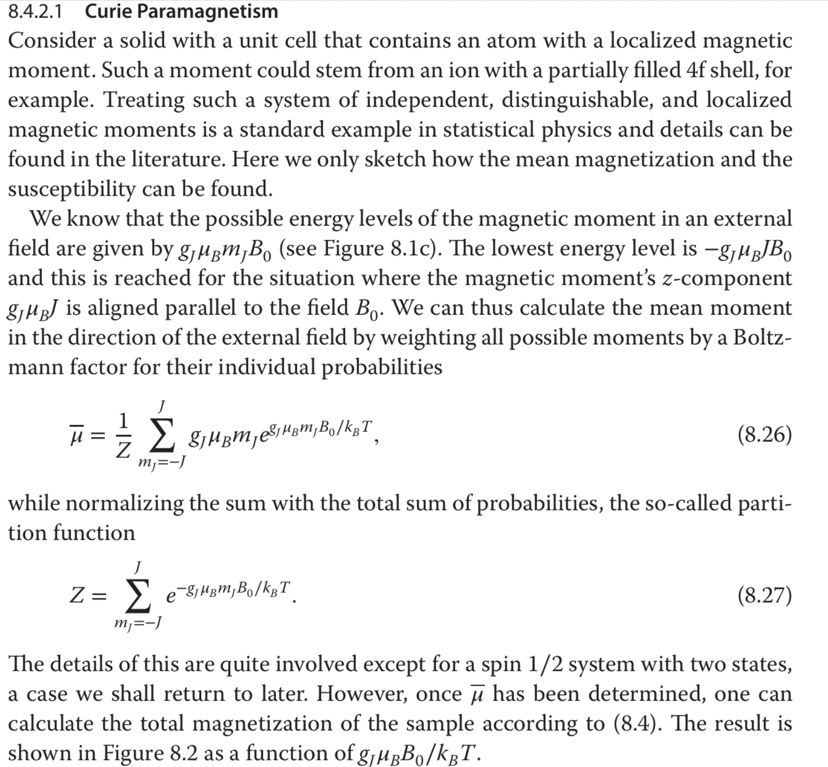 8.4.2.1 Curie Paramagnetism Consider a solid with a | Chegg.com