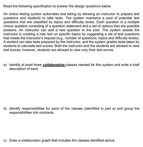 Solved Read the following specification to answer the design | Chegg.com