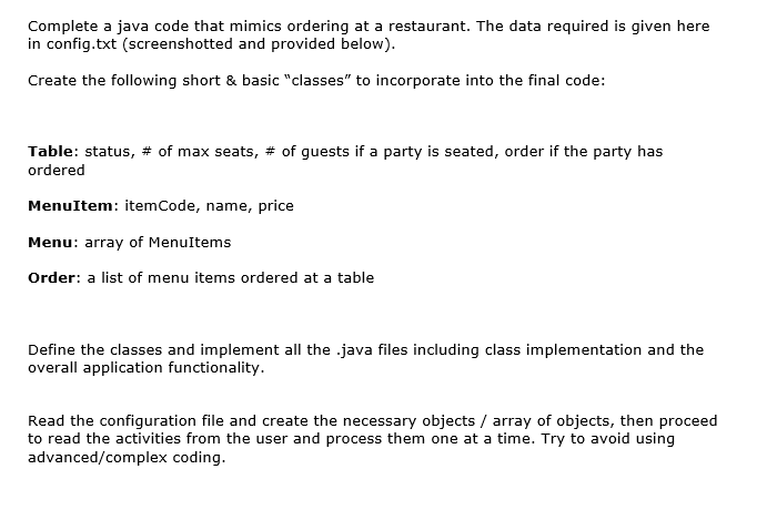 Complete a java code that mimics ordering at a | Chegg.com