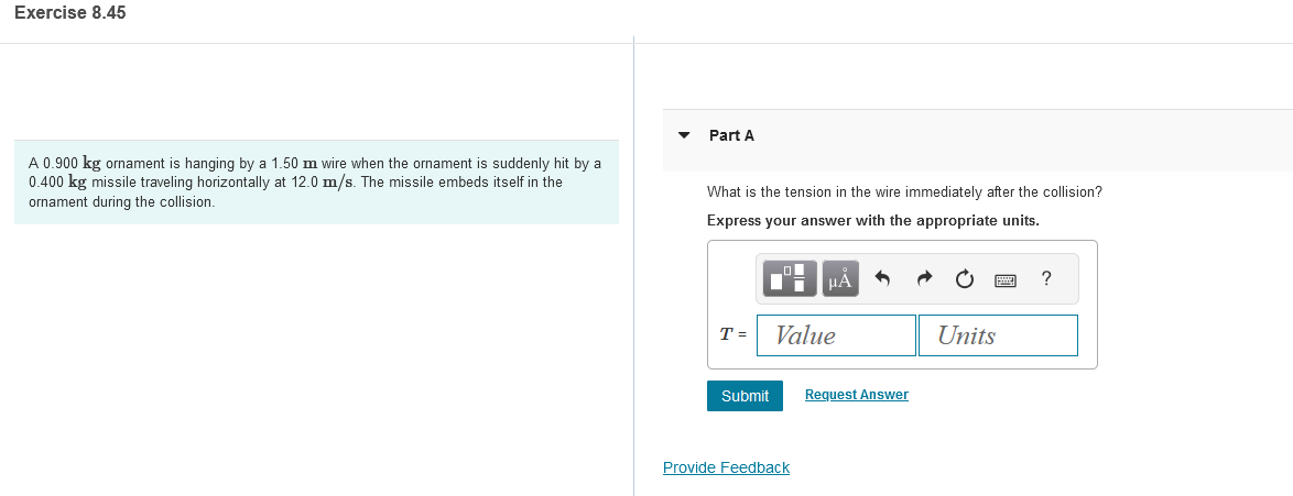 Solved Exercise 8.45A 0.900 ﻿kg ornament is hanging by a | Chegg.com