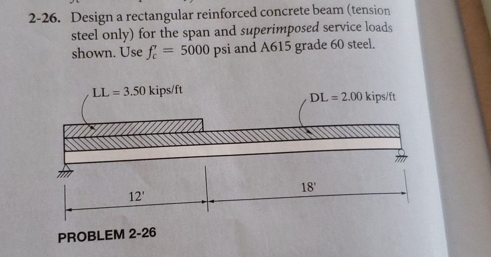 Solved 2-26. Design a rectangular reinforced concrete beam | Chegg.com