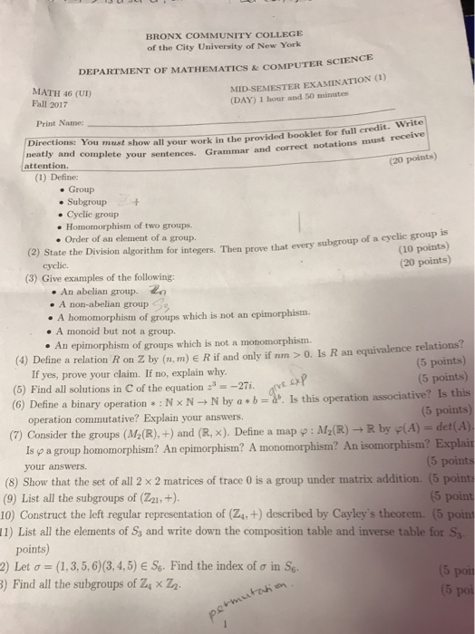 Solved BRONX COMMUNITY COLLEGE of the City University of New | Chegg.com
