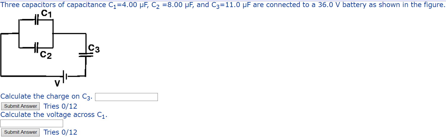 Solved Three capacitors of capacitance C1=4.00μF,C2=8.00μF, | Chegg.com